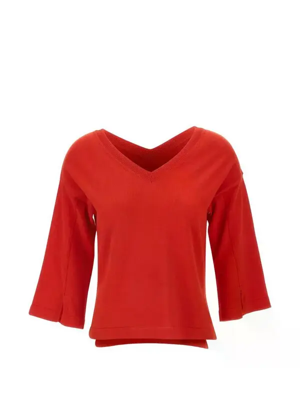 KANGRA Side-slit V-neck Sweater - Red