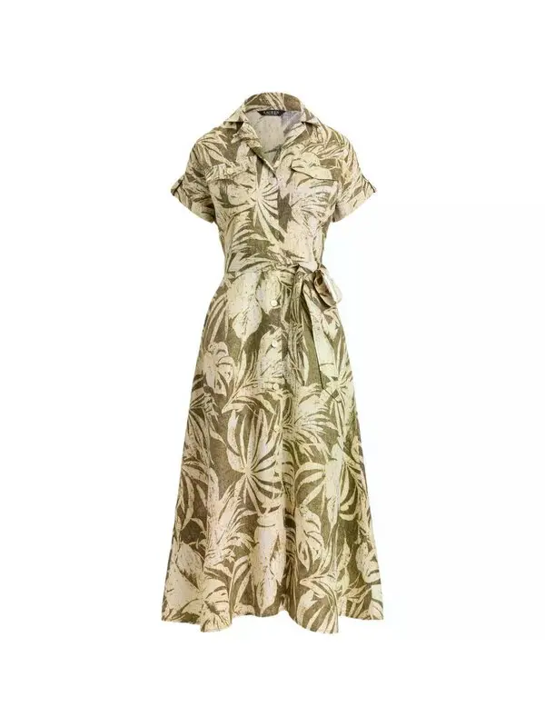 Ralph Lauren Palm-frond-print Camp Midi Shirt Dress - Green