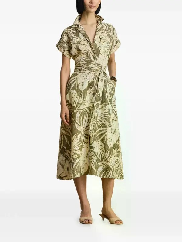 Ralph Lauren Palm Frond Print Midi Shirt Dress - Green