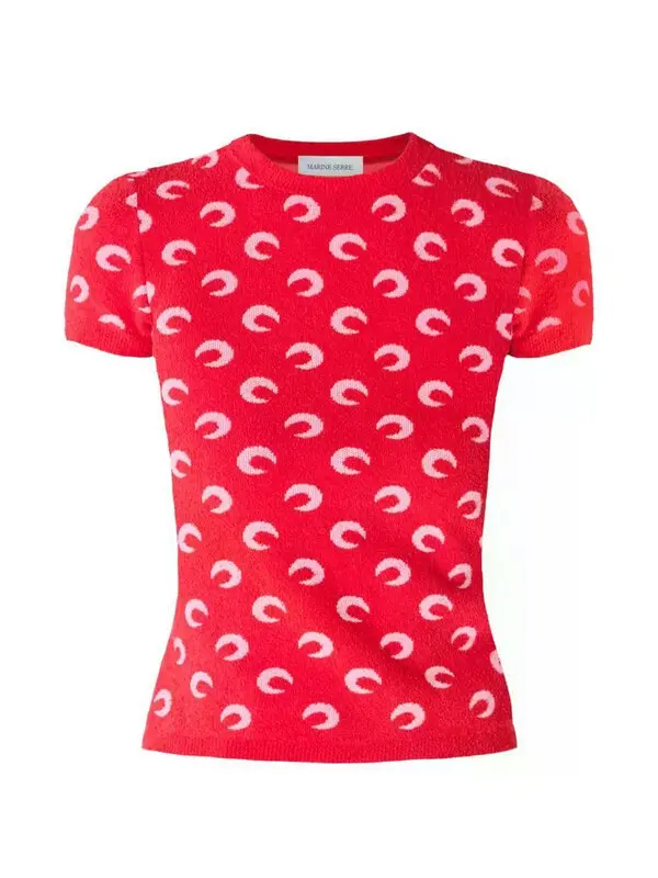 MARINE SERRE Moon Jacquard Bouclette Crewneck T-shirt Organic-cotton - Red