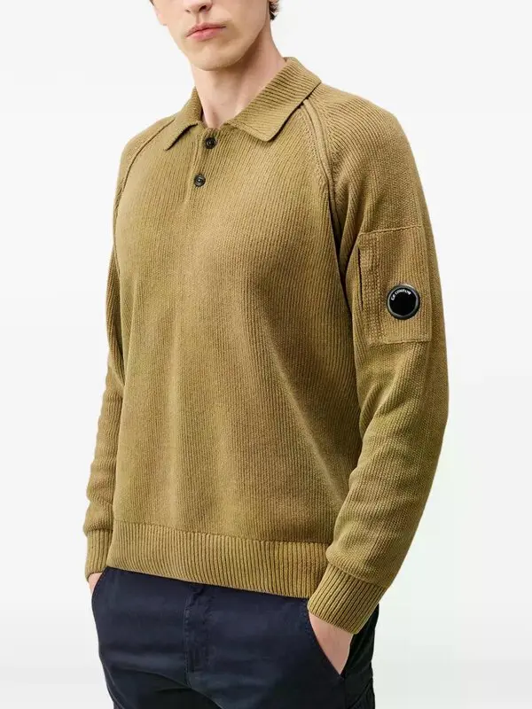 C.P. COMPANY Lens-detail Rib-knit Polo Shirt - Yellow