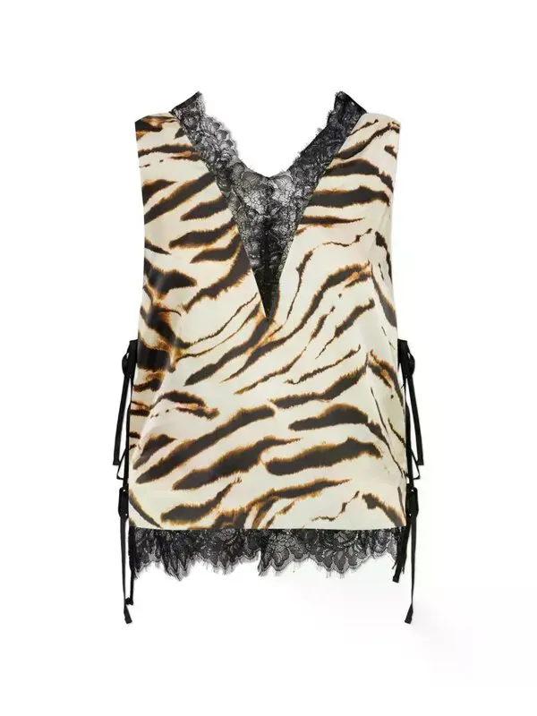 GANNI Animal-print Lace-trim Top