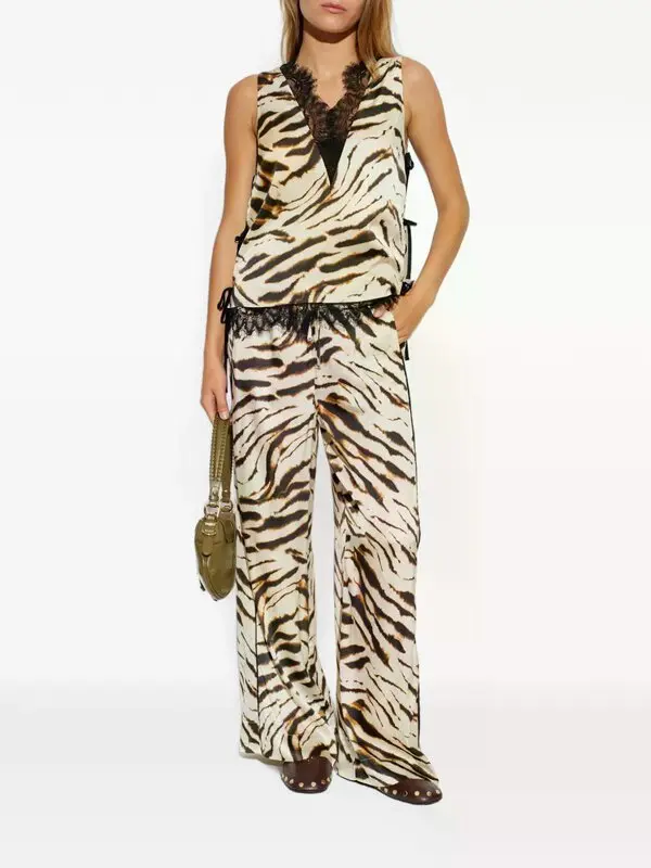 GANNI Animal-print Lace-trim Top