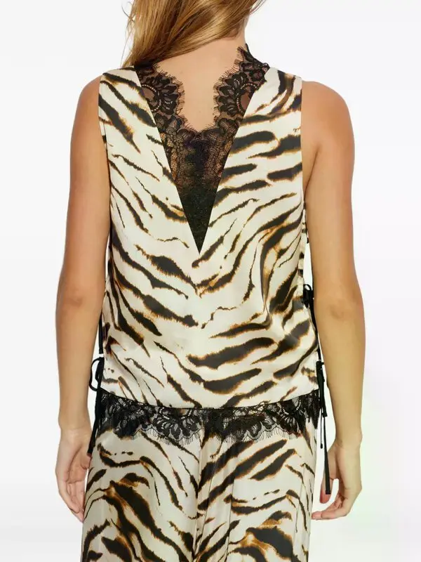 GANNI Animal-print Lace-trim Top
