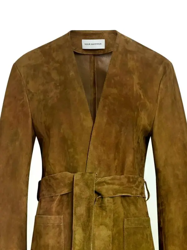 Nour Hammour Ruelle Belted Suede Coat - Brown