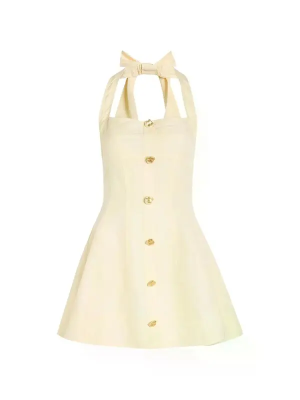Aje Monroe Halterneck Linen Mini Dress With Bow Detail