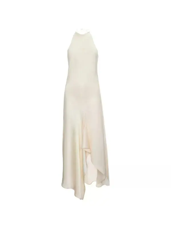 Victoria Beckham Halterneck Asymmetric-hem Midi Dress - Neutrals