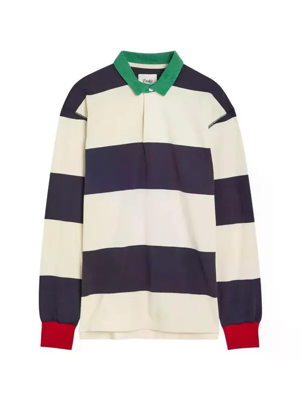 DRAKE'S Striped Long-sleeve Polo Shirt - Neutrals