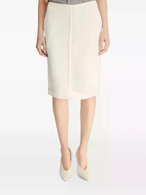 Loulou De Saison Ivory Satin Trimming Straight Midi Skirt