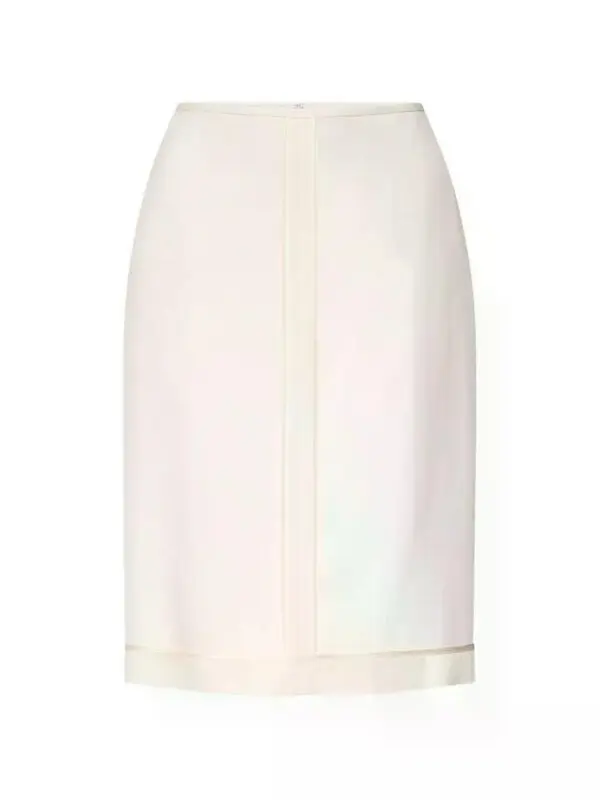Loulou De Saison Ivory Satin Trimming Straight Midi Skirt - Neutrals