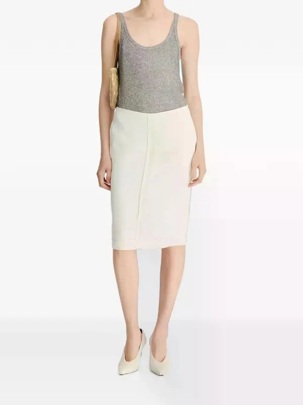 Loulou De Saison Ivory Satin Trimming Straight Midi Skirt