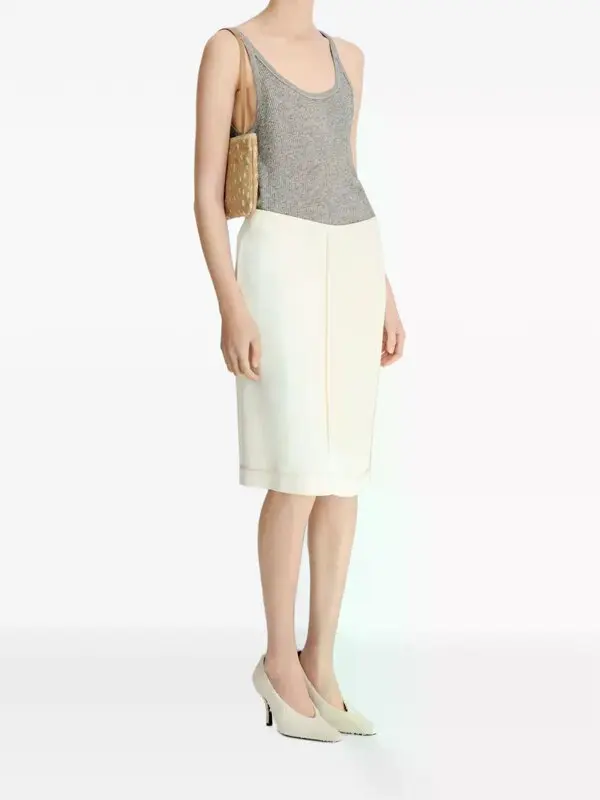 Loulou De Saison Ivory Satin Trimming Straight Midi Skirt