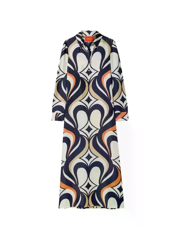 La DoubleJ Abstract Print Silk Maxi Dress - Blue
