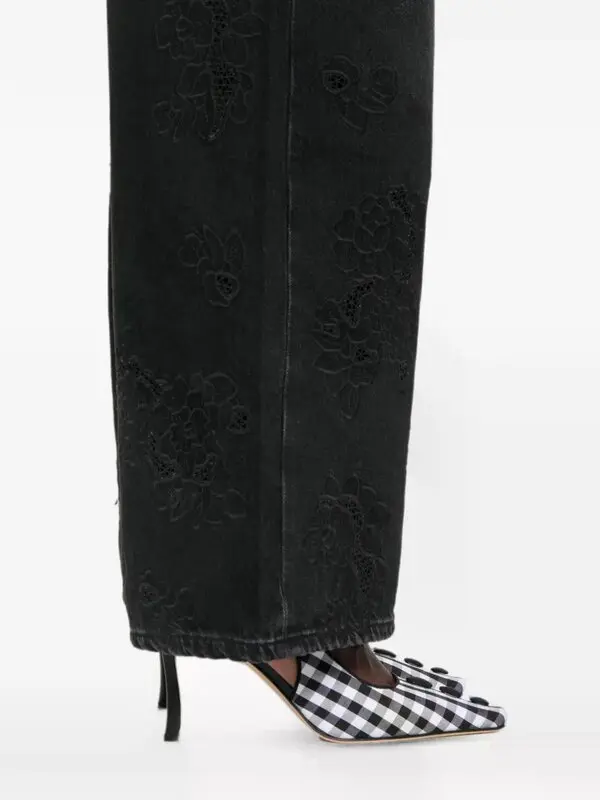 GANNI Floral-embroidered Wide-leg Jeans