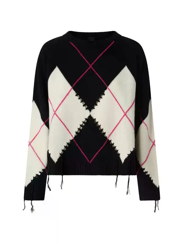 Pinko Argyle-intarsia Distressed Sweater - Black
