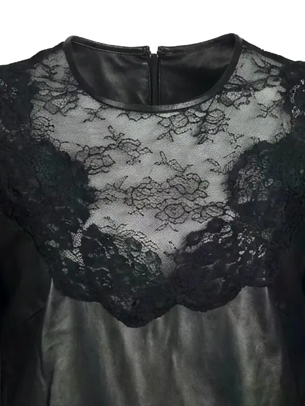 Valentino Garavani Leather And Lace Mini Dress - Black