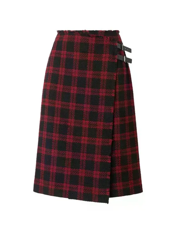 Pinko Check Wrap Midi Skirt - Black