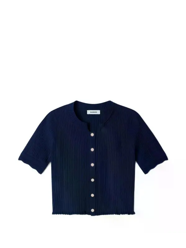 Sandro Pointelle-knit Cropped Cardigan - Midnight Navy