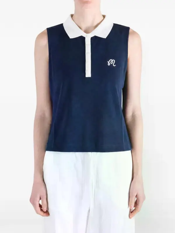 MALBON Sleeveless Logo-embroidered Polo Shirt - Blue
