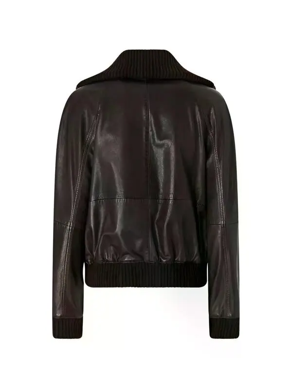 Pinko Ribbed-trim Leather Jacket