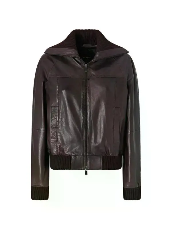 Pinko Ribbed-trim Leather Jacket