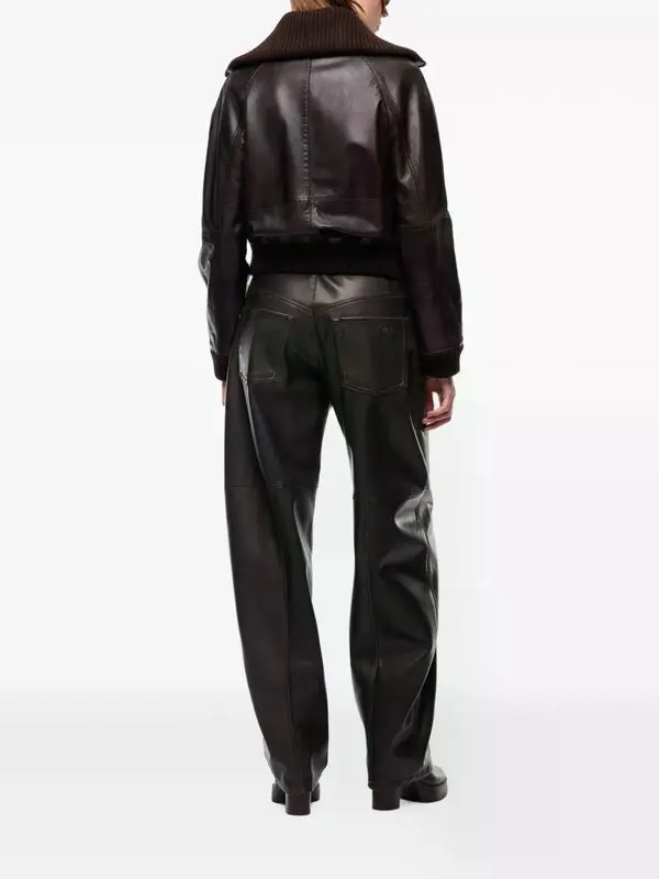 Pinko Ribbed-trim Leather Jacket