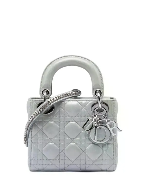 Dior 2016 Mini Iridescent Lambskin Cannage Lady Satchel - Silver