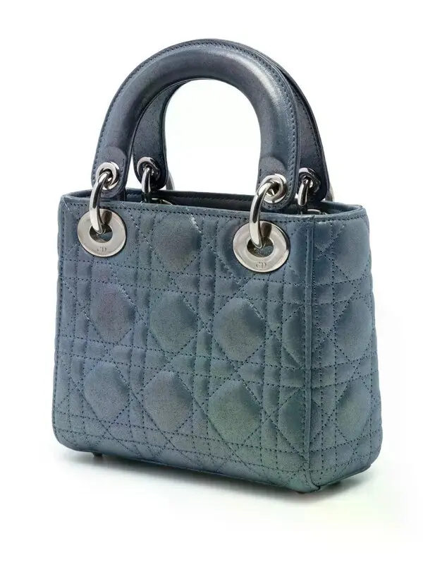 Dior Mini Iridescent Lambskin Cannage Lady Satchel - Blue