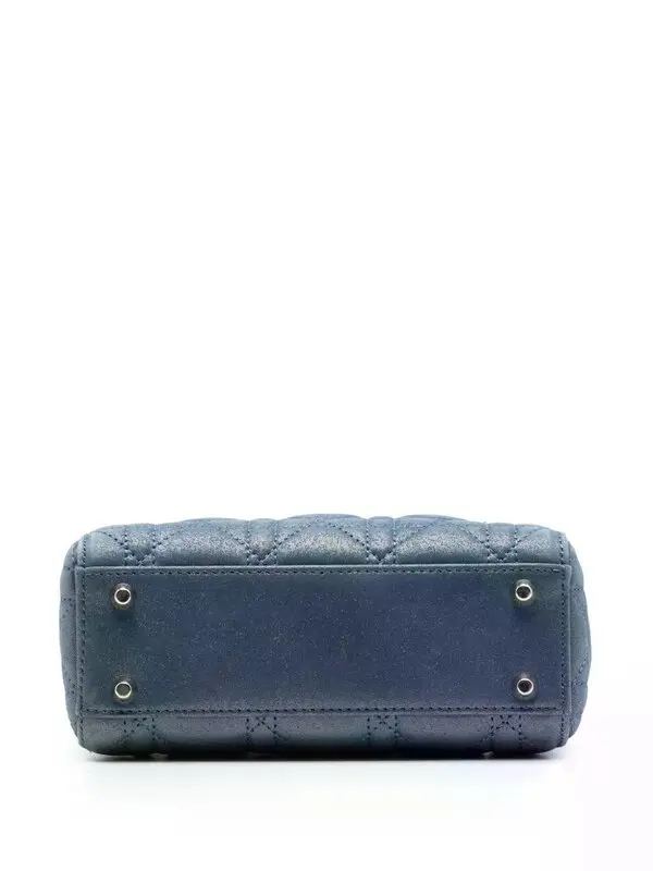 Dior Mini Iridescent Lambskin Cannage Lady Satchel - Blue