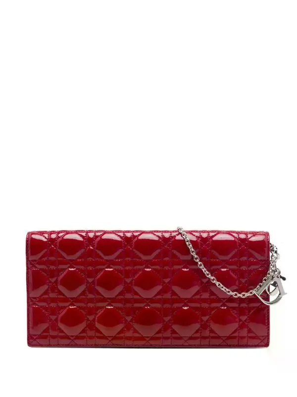 Dior 2016 Patent Cannage Lady Clutch With Chain Crossbody Bag - Red