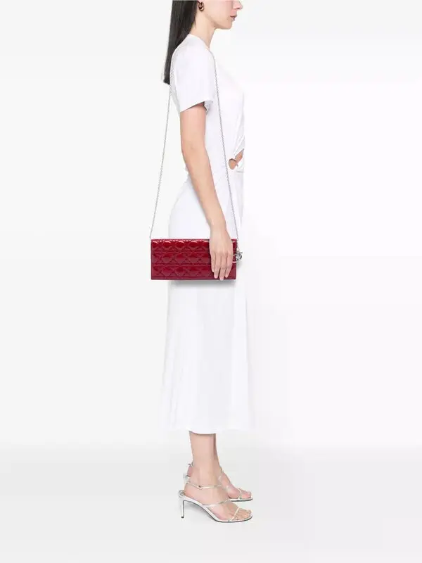 Dior 2016 Patent Cannage Lady Clutch With Chain - Red