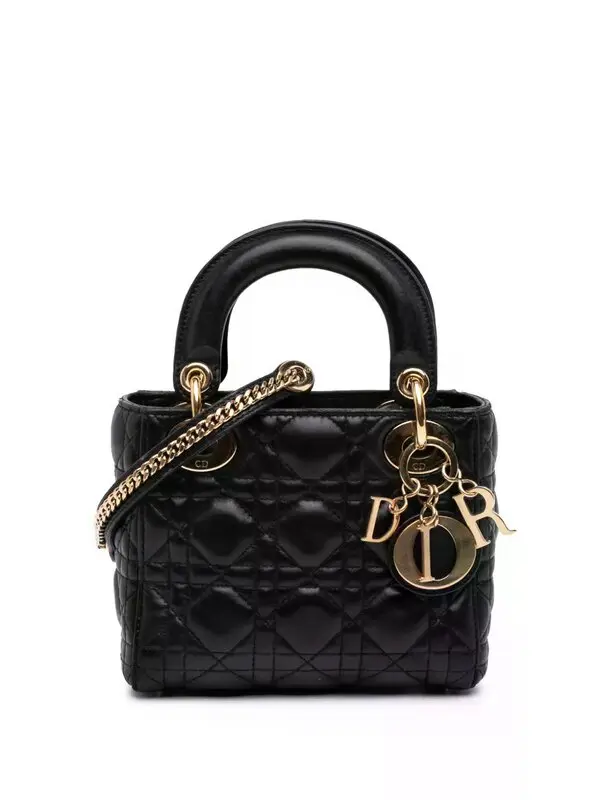 Dior 2019 Mini Lambskin Cannage Lady Satchel - Black