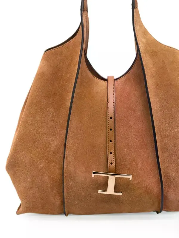 TOD'S Medium T Timeless Suede Tote Bag - Brown