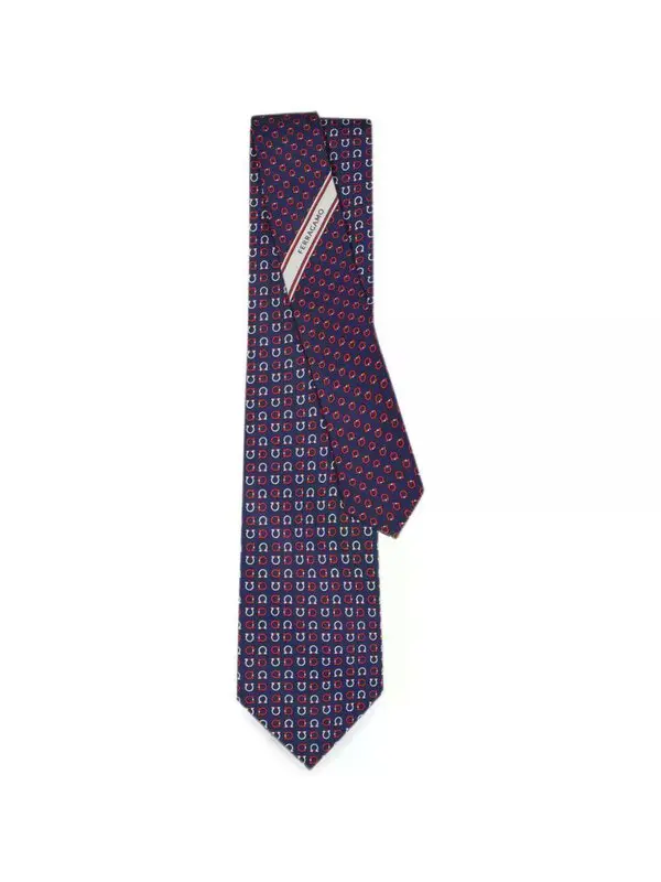 FERRAGAMO Gancini Print Silk Neck Tie