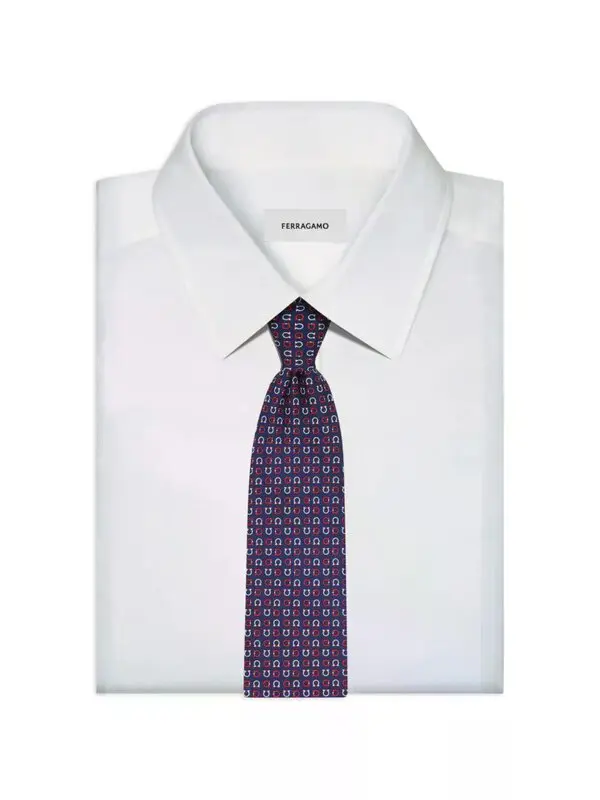 FERRAGAMO Gancini Print Silk Neck Tie