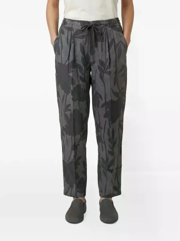 Brunello Cucinelli Floral-print Linen Trousers - Grey