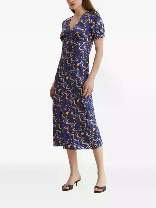 FRAMBOISE Abstract-print Silk Midi Dress