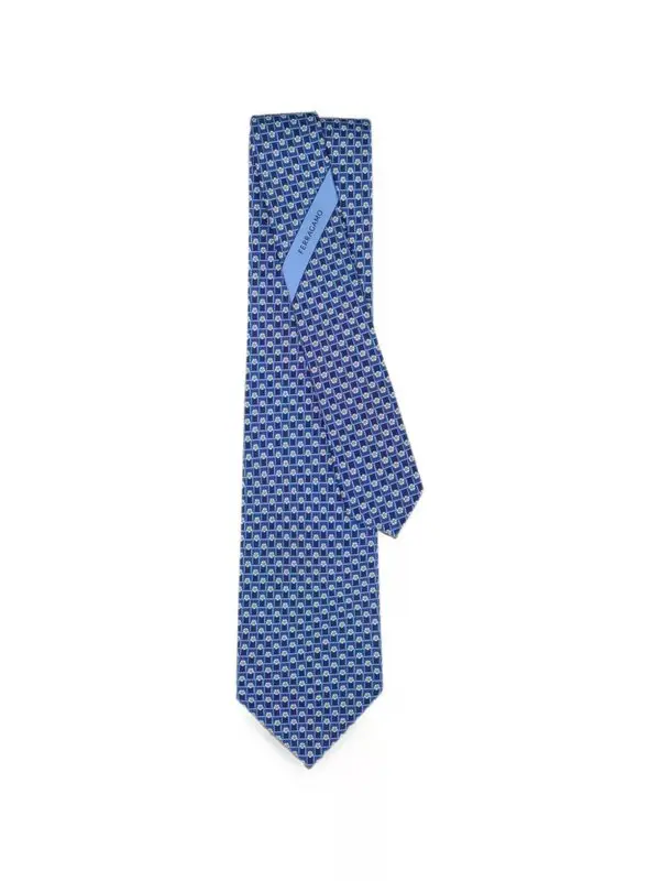 FERRAGAMO Tournament Print Silk Neck Tie - Blue