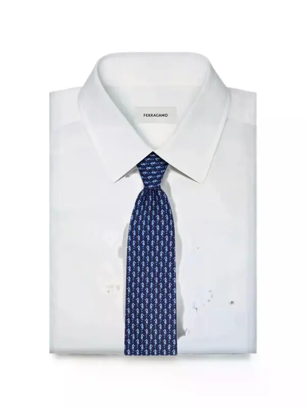 FERRAGAMO Seahorse-print Silk Tie