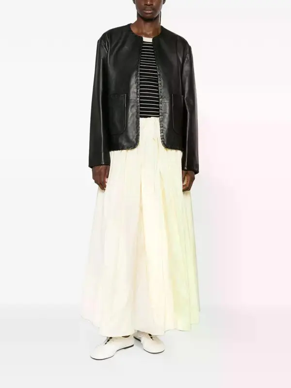 RÓHE Leather Collarless Jacket With Whipstitch Trim