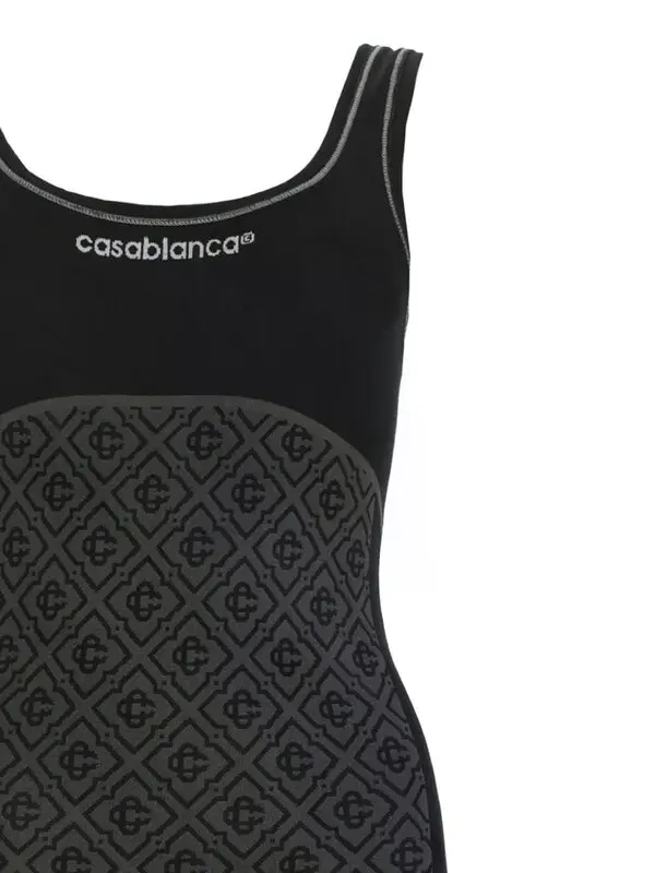 Casablanca Monogram Print Scoop Neck Mini Dress - Grey