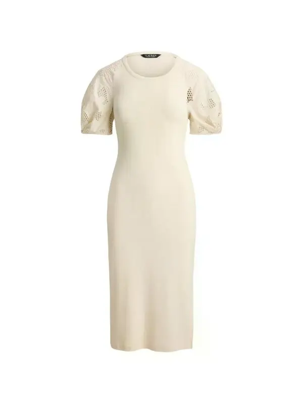 Ralph Lauren Rib-knit Eyelet-embroidered Midi Dress - Neutrals