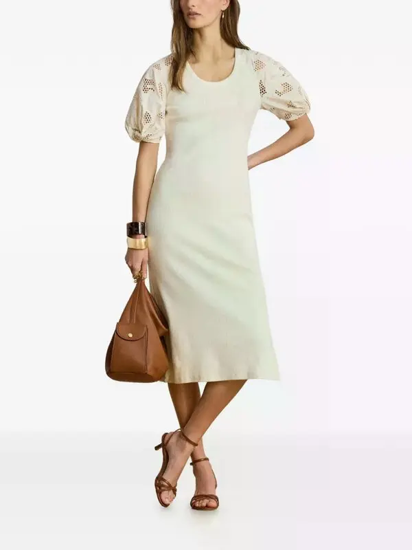 Ralph Lauren Rib-knit Eyelet-embroidered Midi Dress - Neutrals