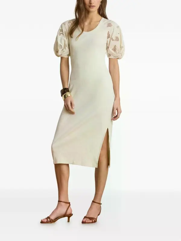 Ralph Lauren Rib-knit Eyelet-embroidered Midi Dress - Neutrals