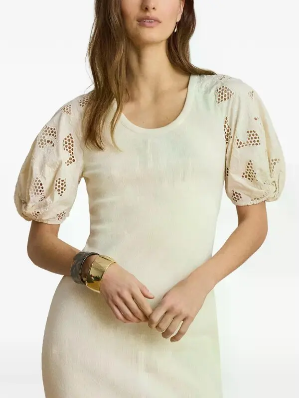 Ralph Lauren Rib-knit Eyelet-embroidered Midi Dress - Neutrals