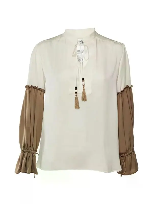 Max Mara Tasseled Blouse With V-neck And Front Tie