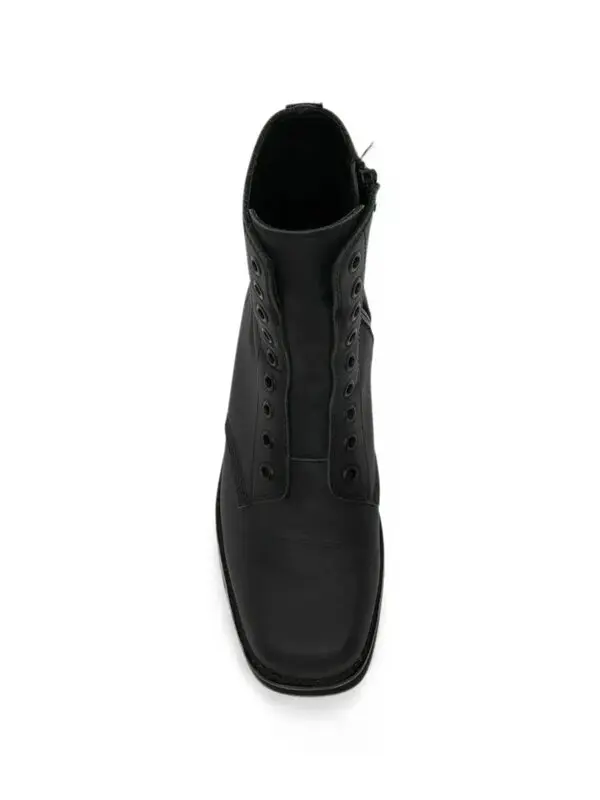 Yohji Yamamoto Mat Oil Leather Square Toe Zip Boots