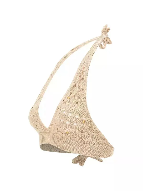 KANGRA Stud-embellished Open-knit Top