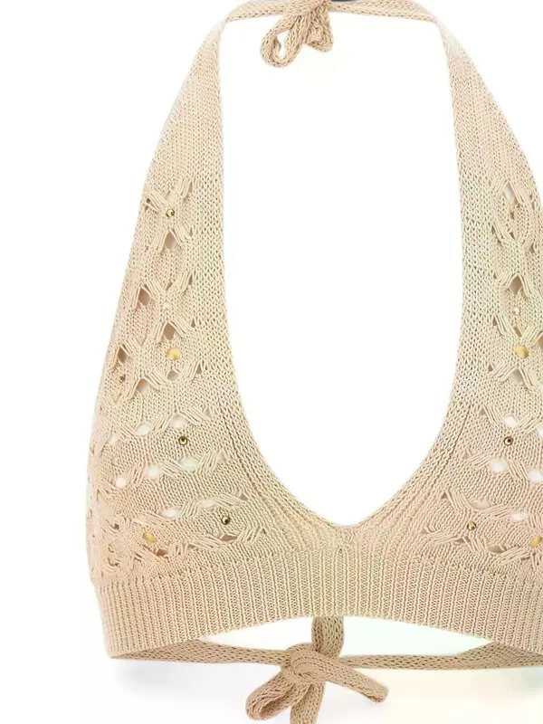 KANGRA Stud-embellished Open-knit Top
