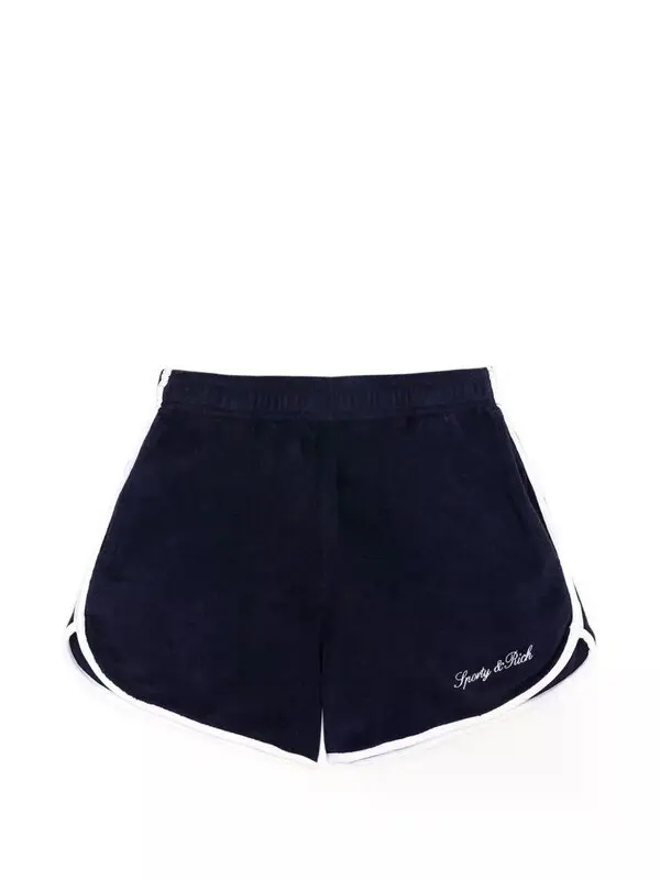 SPORTY & RICH Signature Logo Embroidered Cotton Shorts - Blue